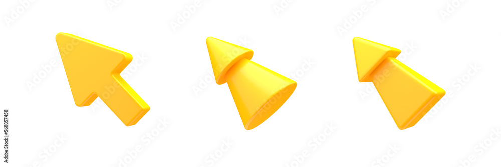 3D element yellow cursor icon isolate on white background. 3d object ...