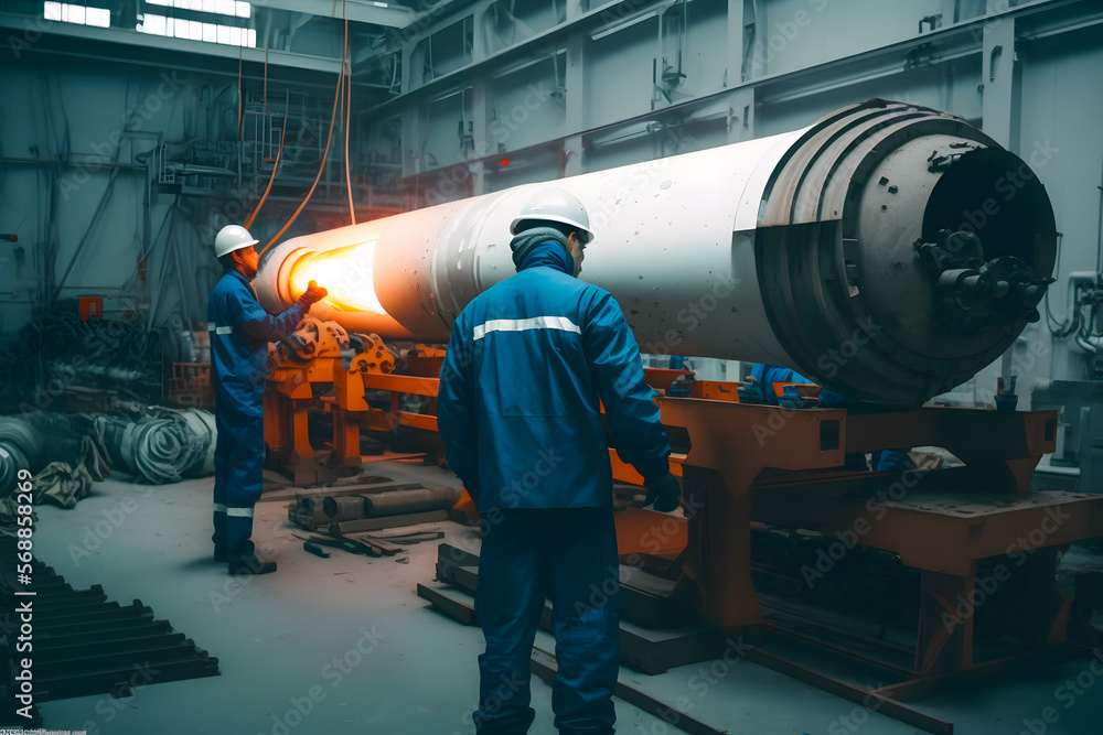 Workshop for the production of military missiles, working specialists ...