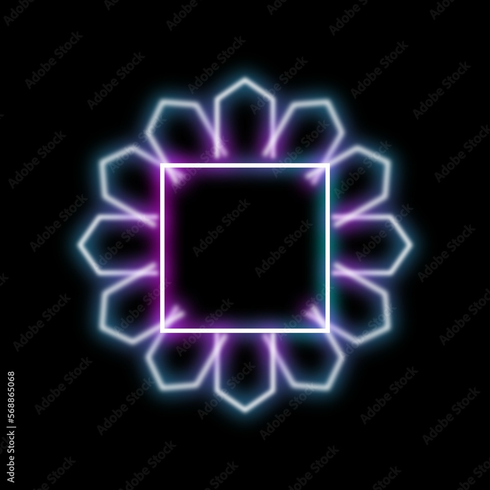 Neon square frame border, modern square frame neon background with ...