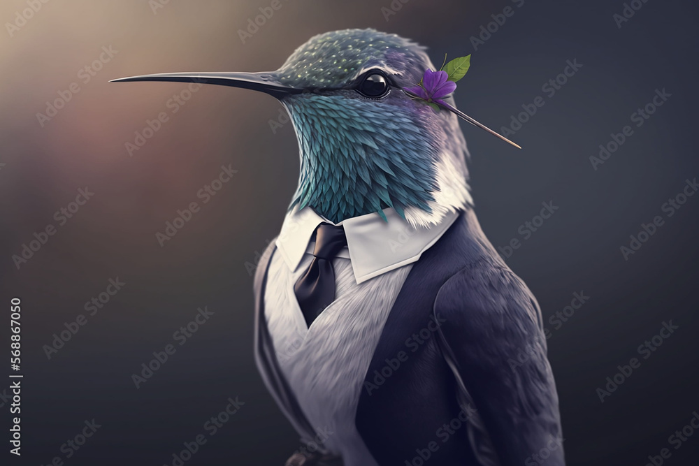 The Elegant Hummingbird": A hummingbird dressed in a sharp business ...