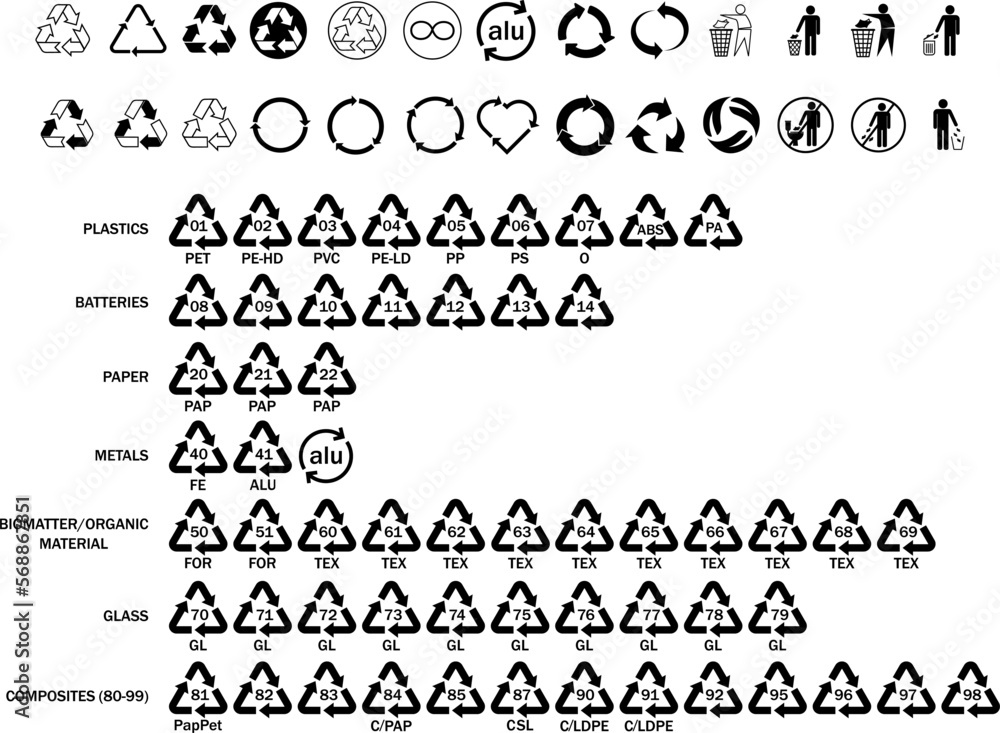 Vetor De Recycling Codes Vector Recycle Symbol Logo Icon Big Set Of