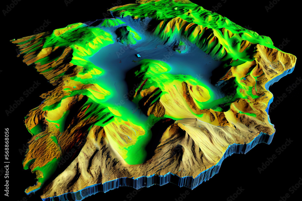 GIS 3D lidar map, a model of the earth's surface obtained after ...
