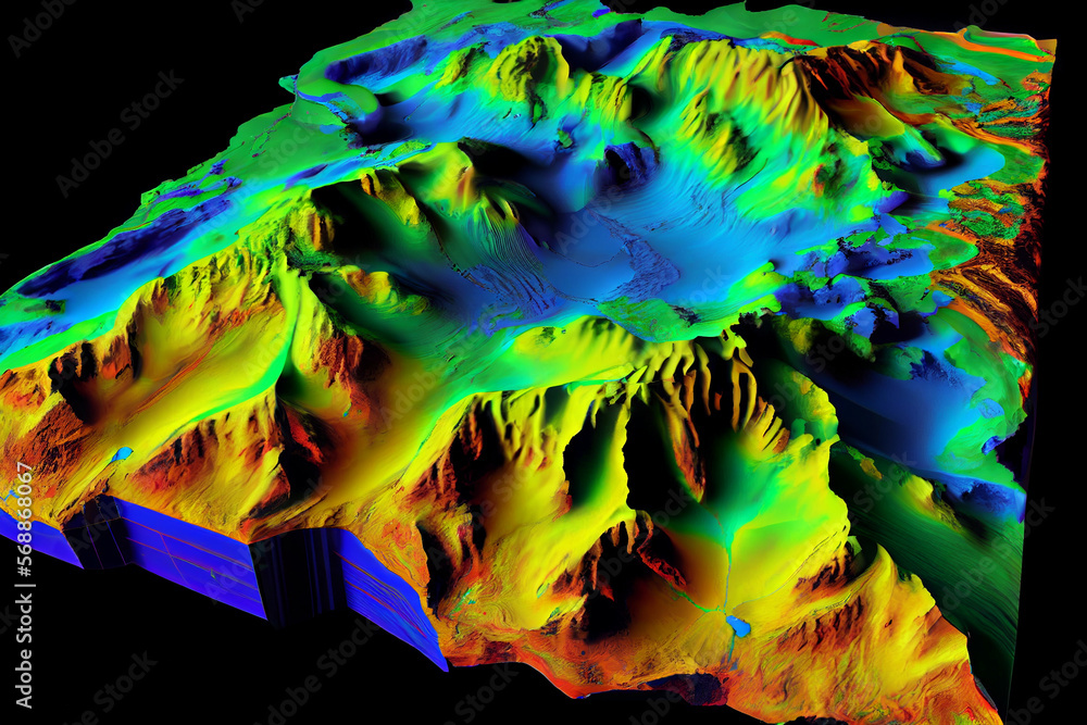 GIS 3D lidar map, a model of the earth's surface obtained after ...
