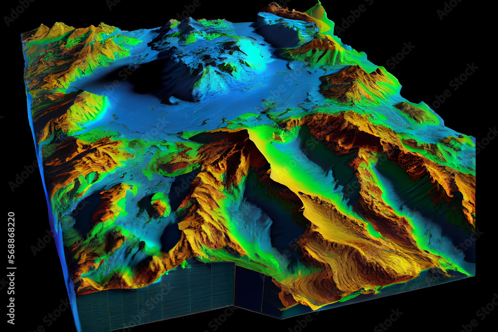 GIS 3D lidar map, a model of the earth's surface obtained after ...