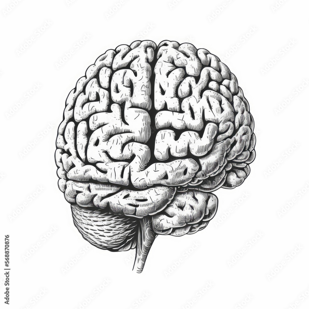 Human health medical. Anatomical human brain - sketch isolated on white ...