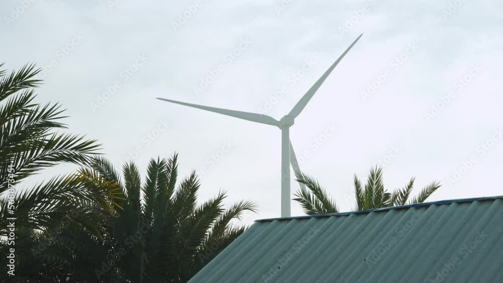 wind turbine in oil palm tree in morning.renewable energy to businesses ...