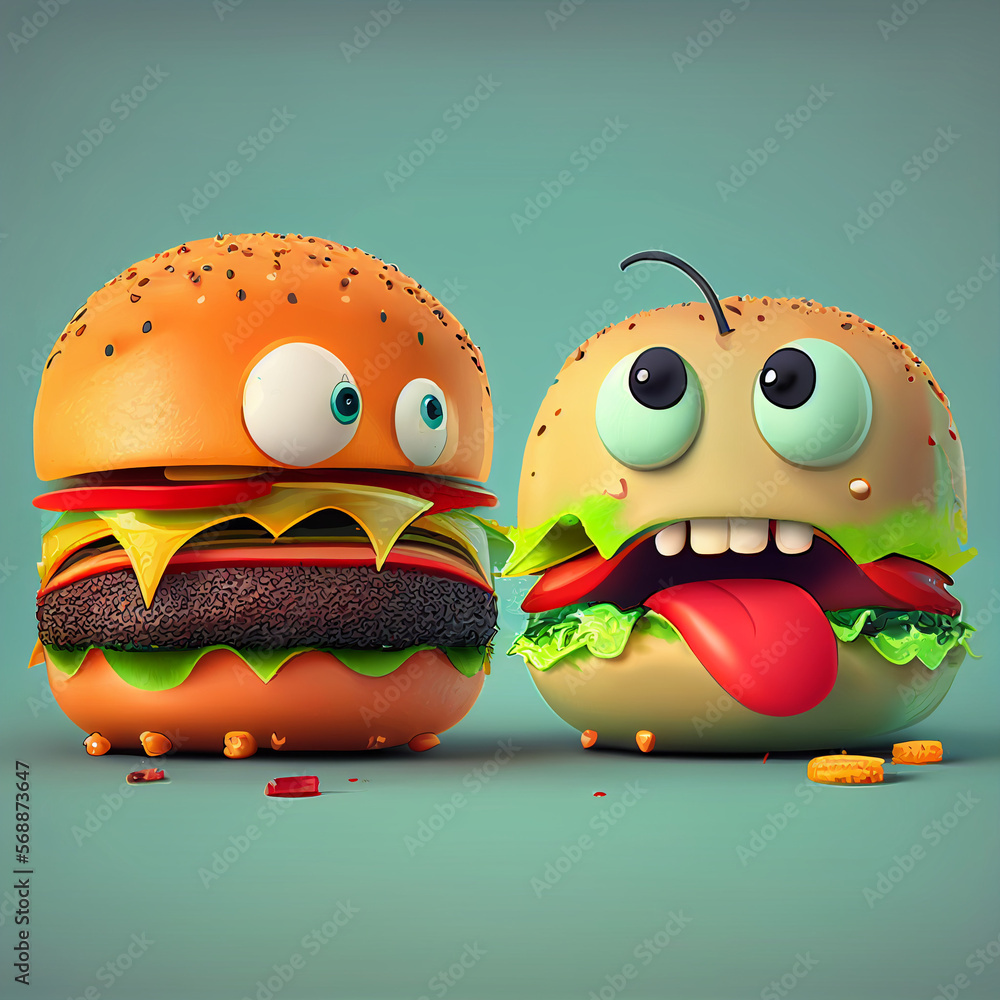 cute cartoon burger, similar to animated films, 3 d burger, generative ...