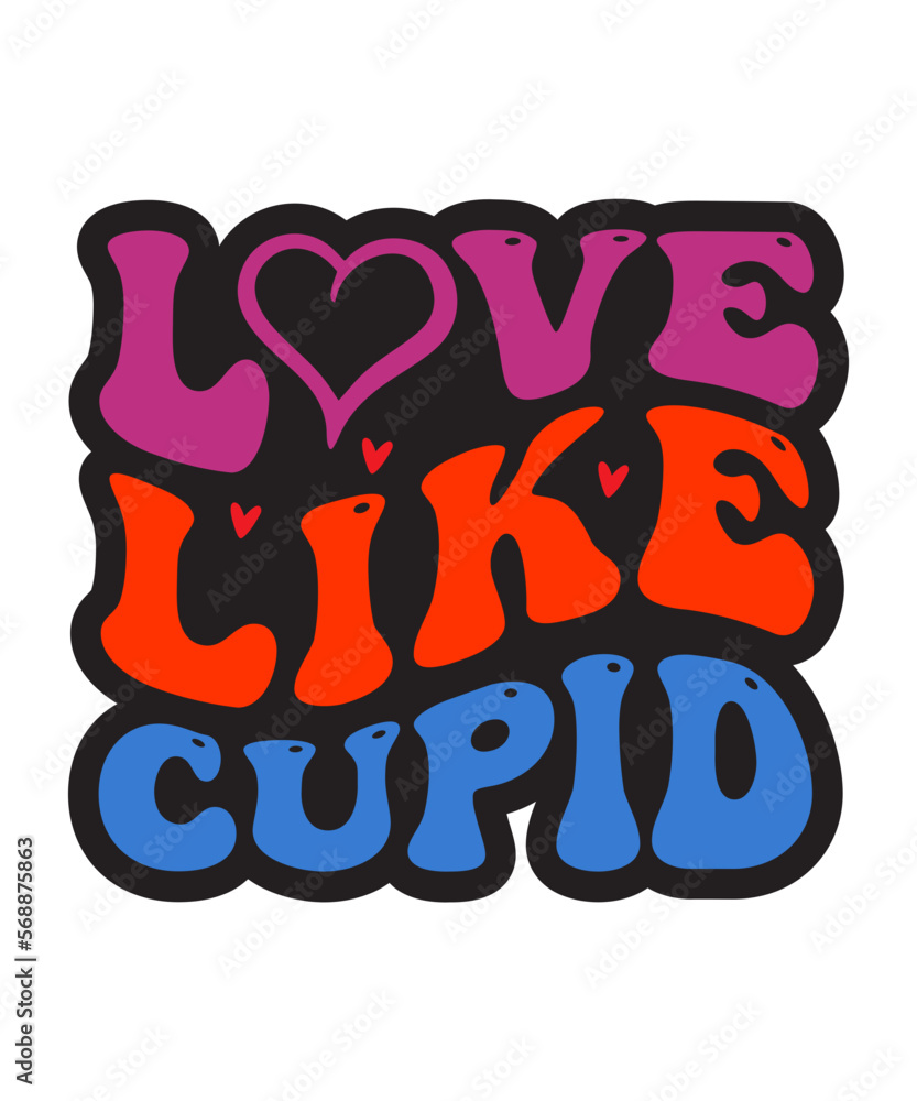 Vetor de Retro Valentine's PNG Bundle, Retro Valentine Png, Groovy ...
