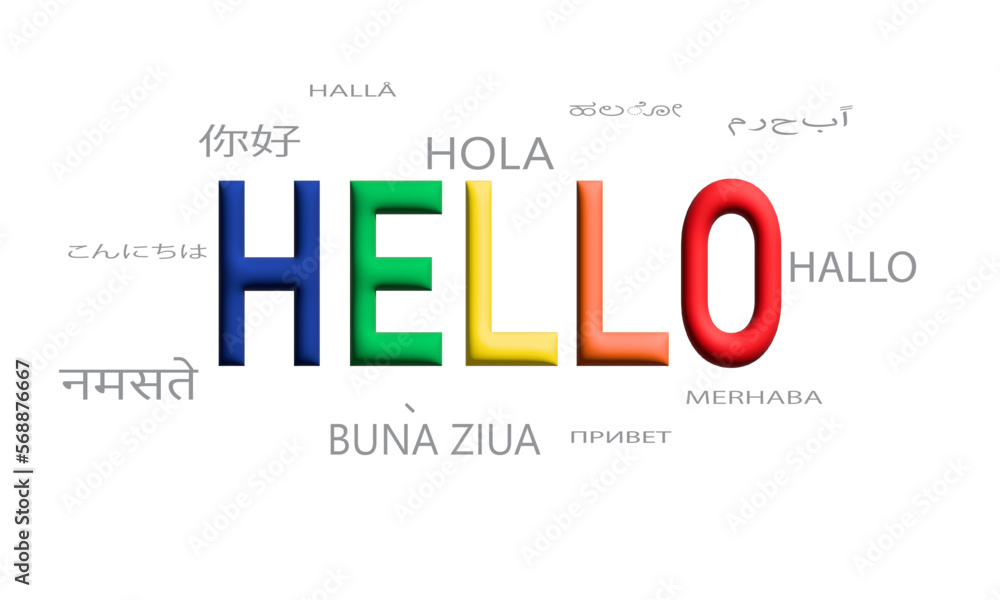 Lettering colorful 3d HELLO in different languages Stock Vector | Adobe ...