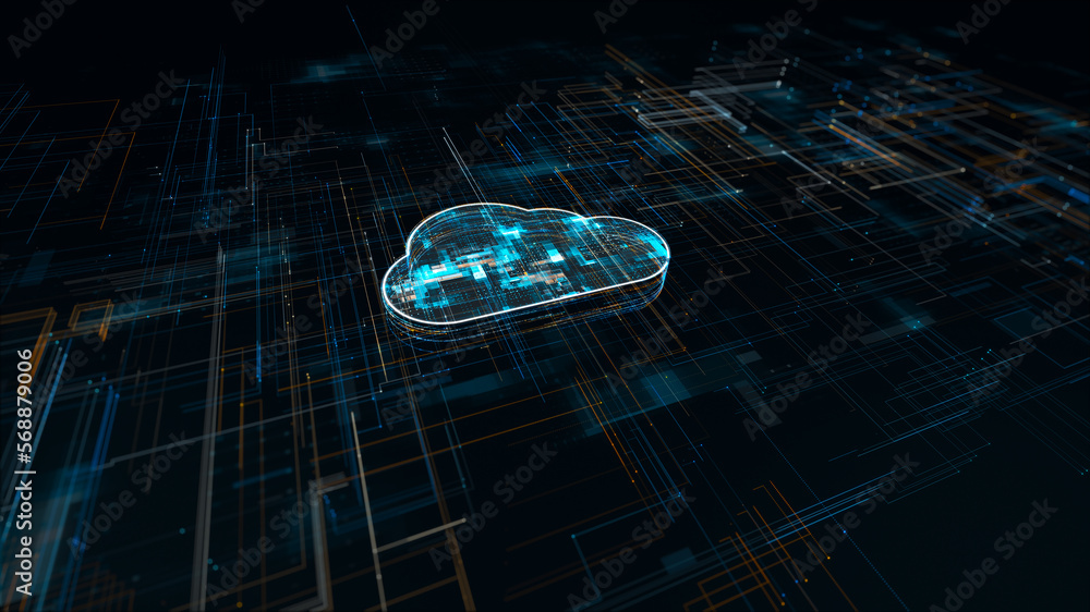 Dark blue particle Cloud computing logo with big data backup concept ...