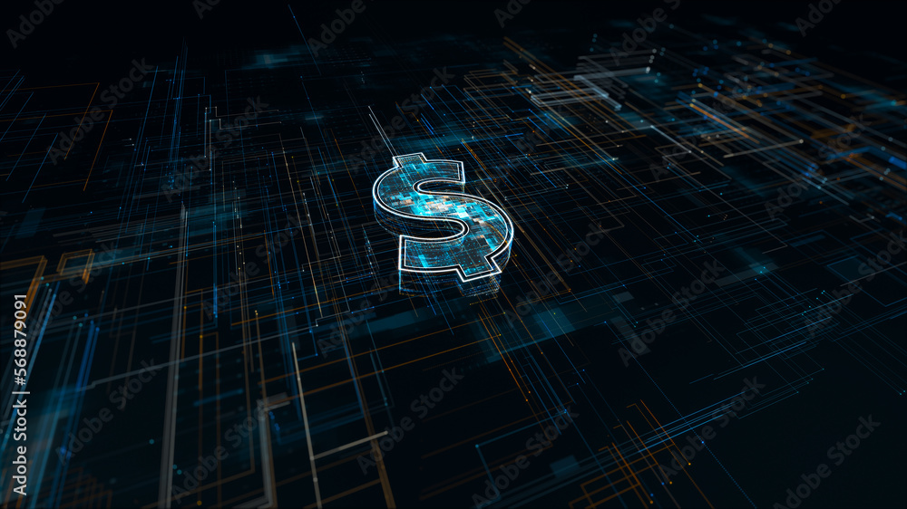 Dark blue particle Money logo crypto currency concept and digital money ...