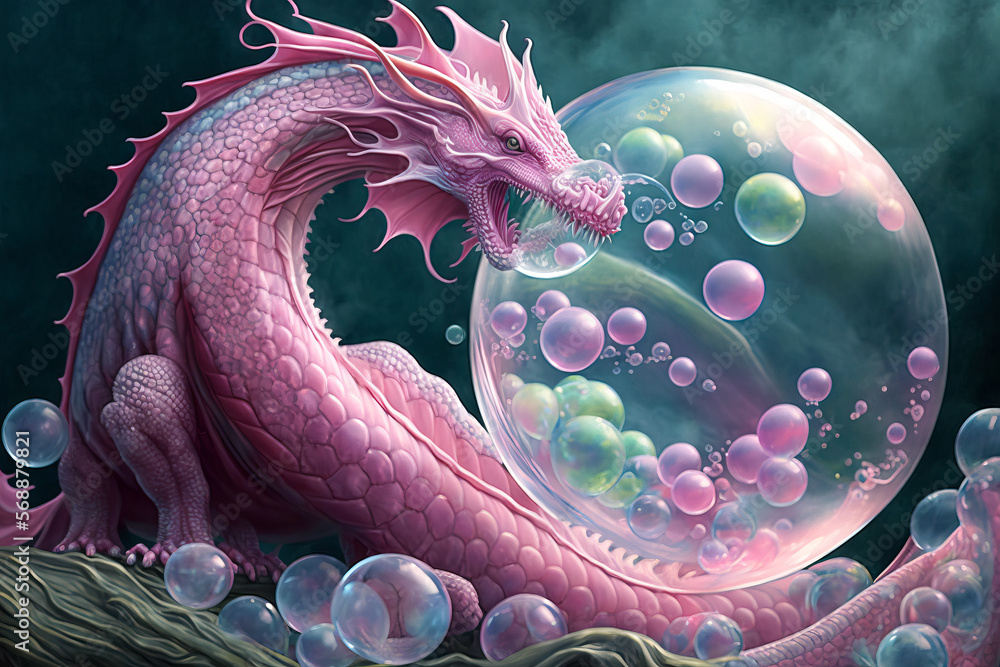 Beautiful dreamy pink dragon the color of bubble gum blowing bubbles ...
