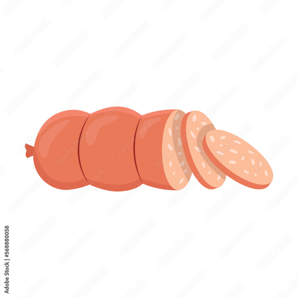 Cooked sausage vector illustration. Cartoon drawing of sliced cooked ...