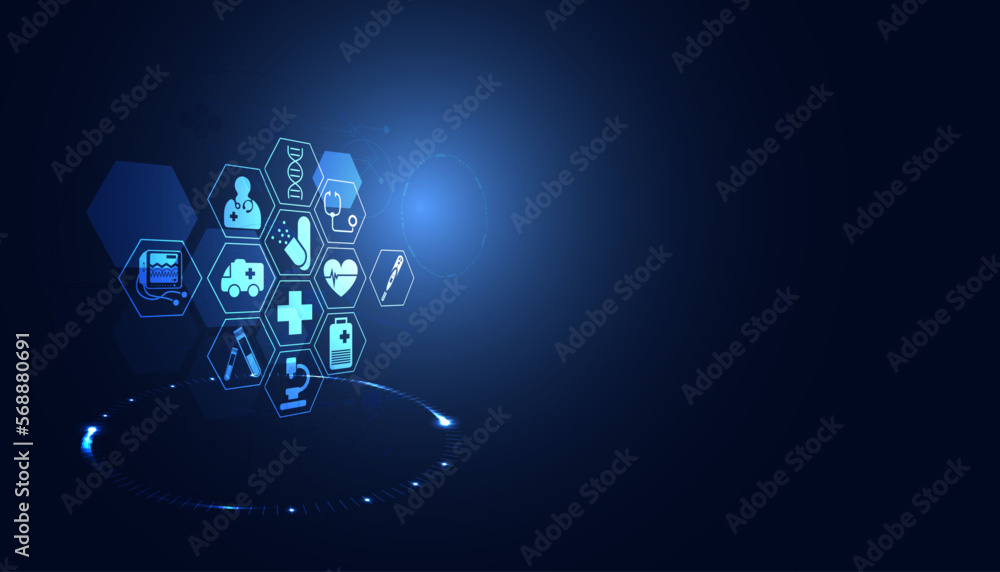 Abstract health healthcare icon modern futuristic on modern blue ...