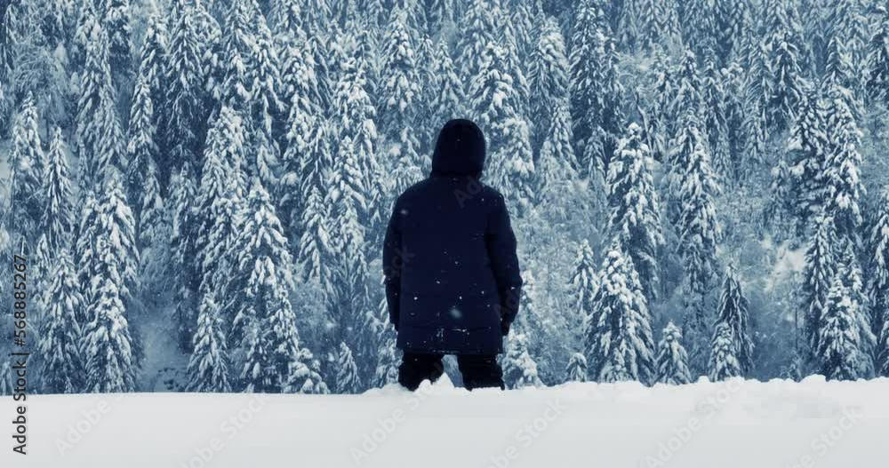 Lost Hiker Walking Alone in Deep Snow Losing Orientation in Winter ...
