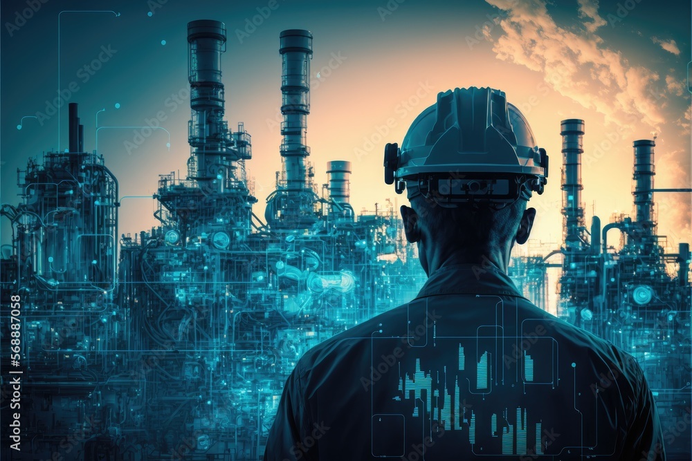 ภาพประกอบสต็อก Asian engineer smart industry background, sustainable ...