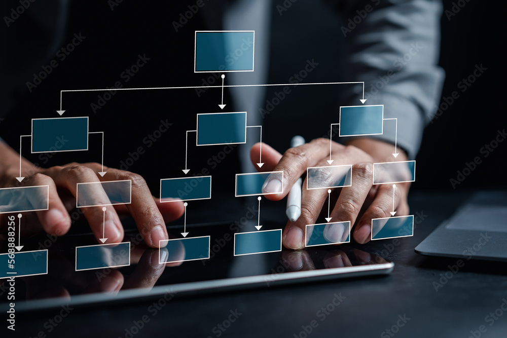 Businessman planning process management workflow. Step Scheme of ...