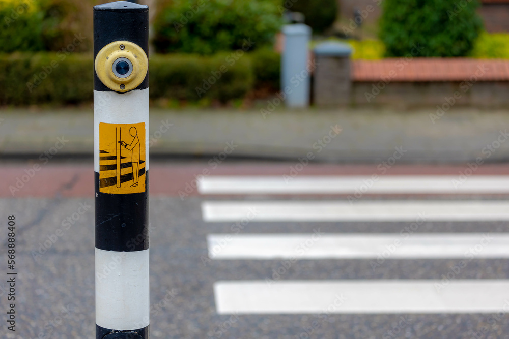 Selective focus of Pedestrian crossing button on the pole, Blurred ...