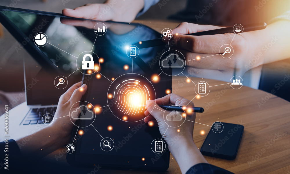 businessmen Fingerprint scanning and biometric authentication ...