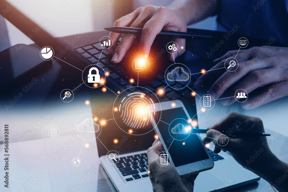 businessmen Fingerprint scanning and biometric authentication ...