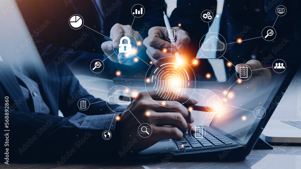 businessmen Fingerprint scanning and biometric authentication ...