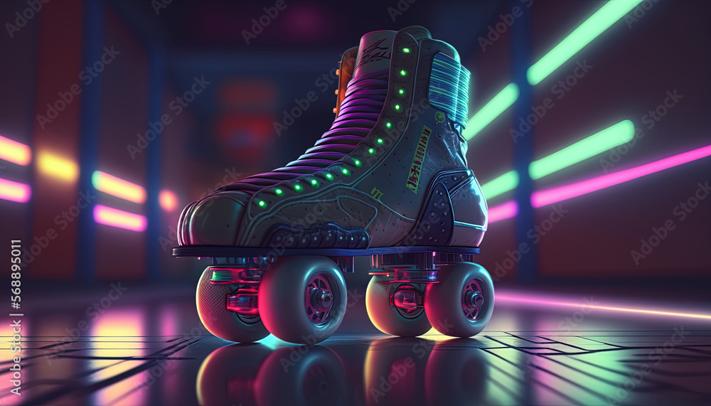Generative Ai Roller Skate In Cyberpunk Style Disco Nostalgic 80s