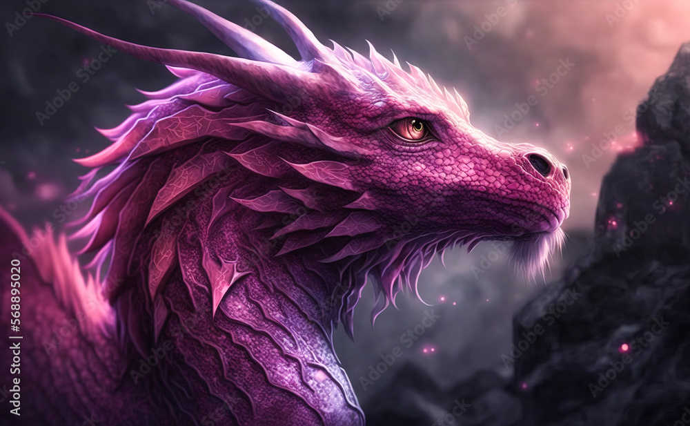 Beautiful dreamy purple dragon close up head shot. Year of the dragon ...