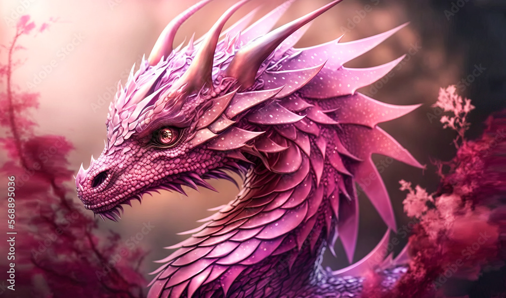 Beautiful dreamy purple dragon close up head shot. Year of the dragon ...