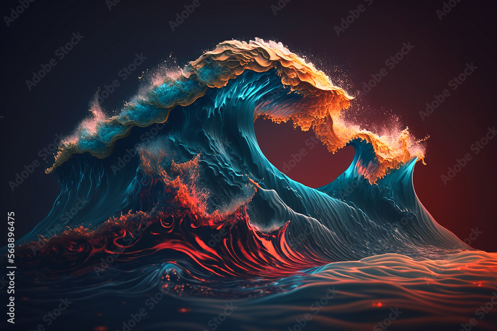 Tsunami wave in colorful and contrasting color shades. AI generated ...