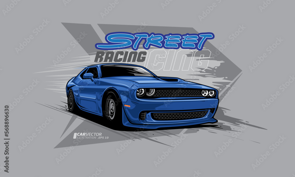 Street Racing Vector Illustration. Icon blue sport car vector template ...