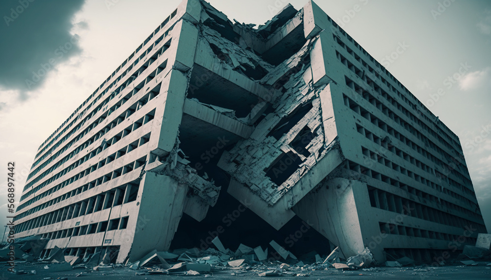 Large modern office building damaged by an earthquake, Generative AI ...