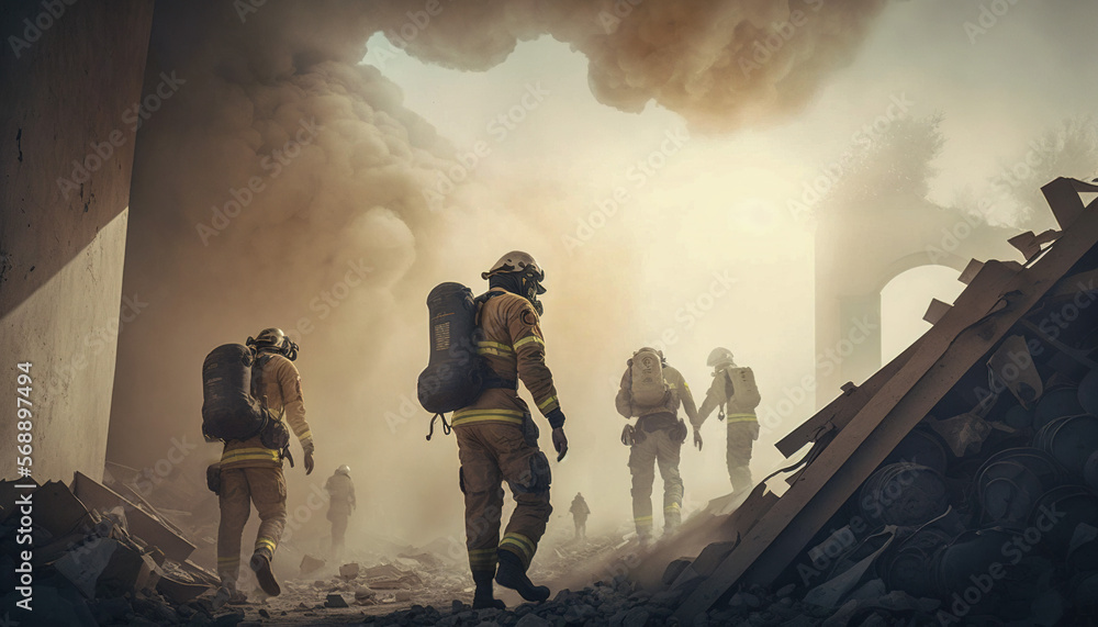 Earthquake disaster: rescue team working to find survivors in rubble ...