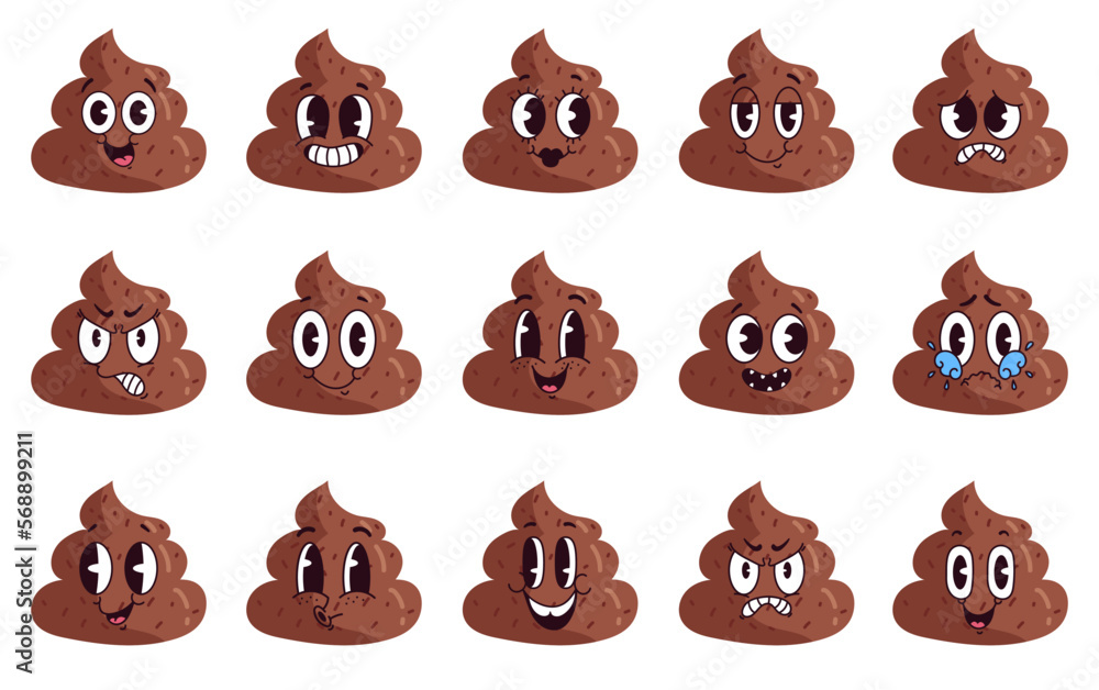 Poop excrement cute character kawaii shit emoticon poo emoji isolated ...