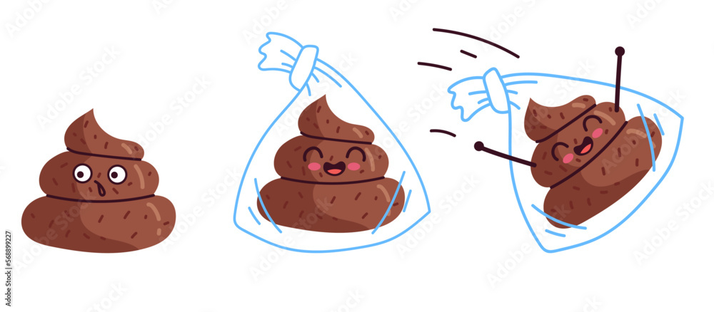 Vetor de Poop excrement cute character kawaii shit emoticon poo emoji ...