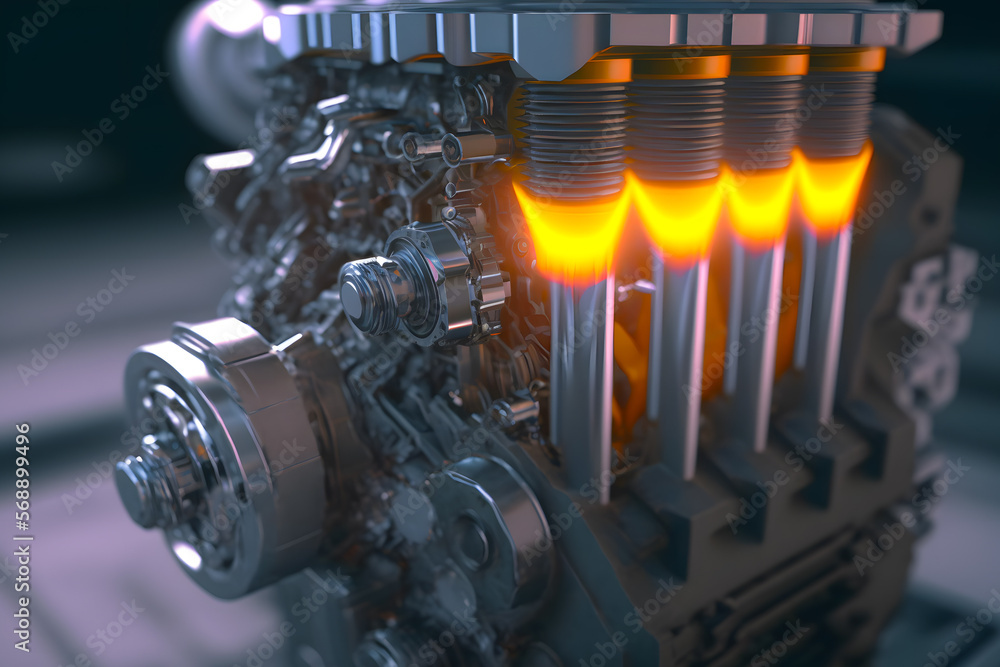 The engine is in operation, the combustion of fuel in the pistons is ...