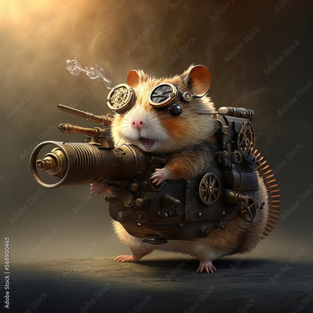 steampunk hamster with machine-gun, ultra realistichd-denoise-enhance ...