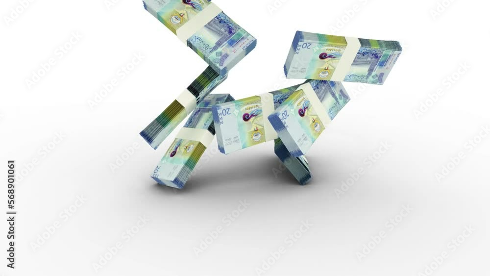 3d rendering of stack of Kuwaiti dinar notes falling on greenscreen ...