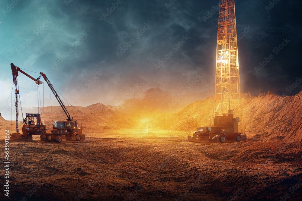 A drilling rig is working on a site. Deep hole drilling. Geological ...