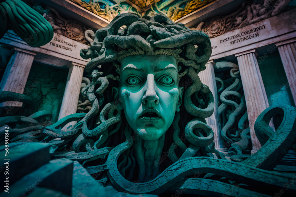 The classic depiction of the head of the Gorgon Medusa from ancient ...