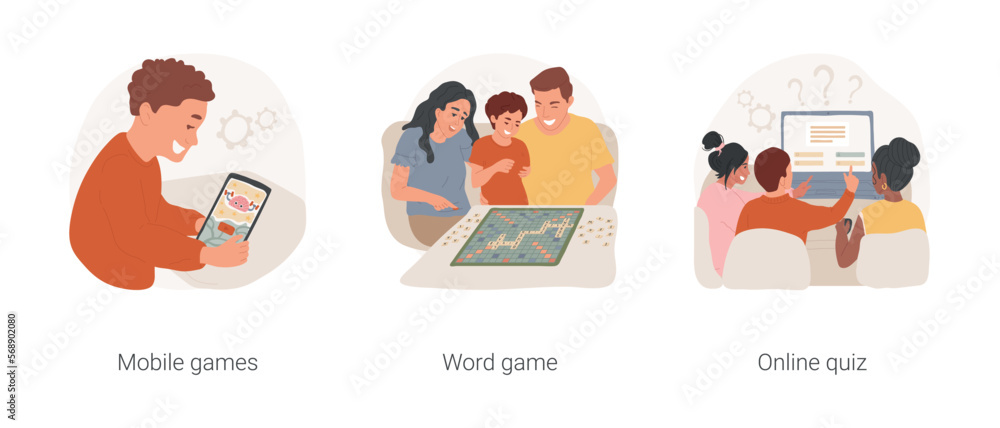 Brain games isolated cartoon vector illustration set. Mobile brain ...