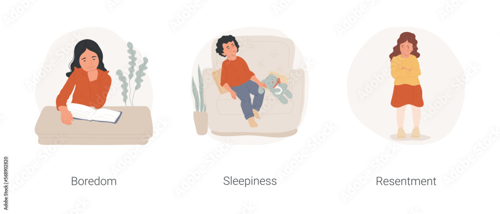 Kids expressing feelings isolated cartoon vector illustration set ...