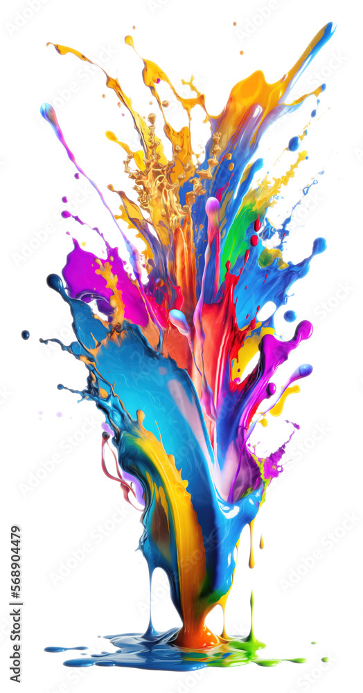 Colourful liquid paint splash isolated, transparent background. Colored ...