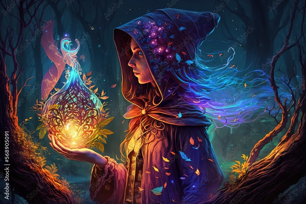 Ancient Celtic powerful fairy in magic wood with magic energy emerge as ...