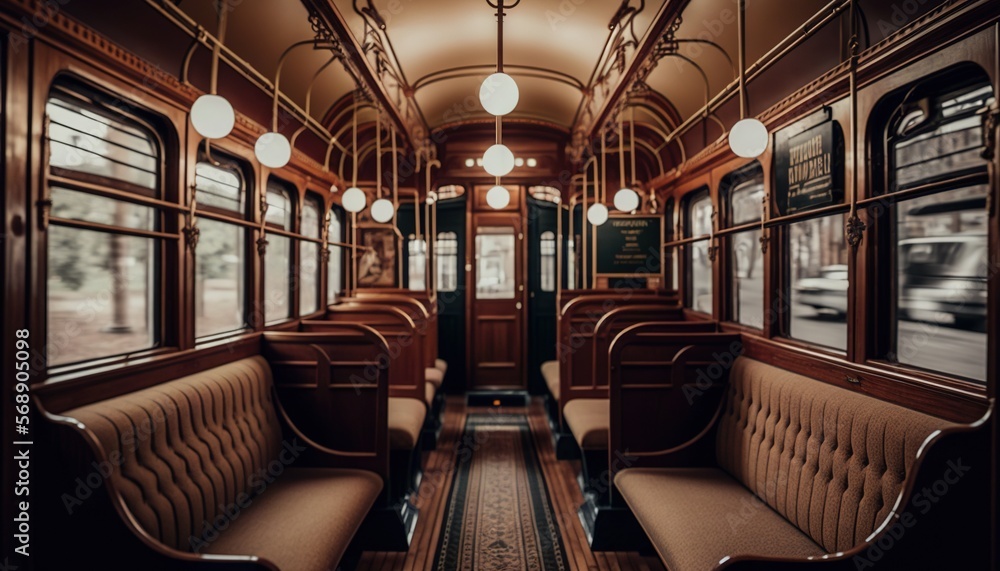 the inside of a train car with two seats and a bench on the side of the ...