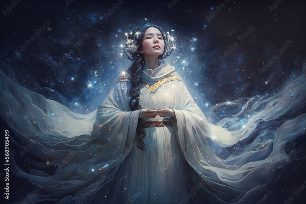 artistic illustration of Chinese Goddess girl wearing traditional ...