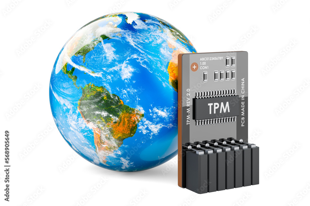 Trusted Platform Module, TPM with Earth Globe, 3D rendering Stock ...
