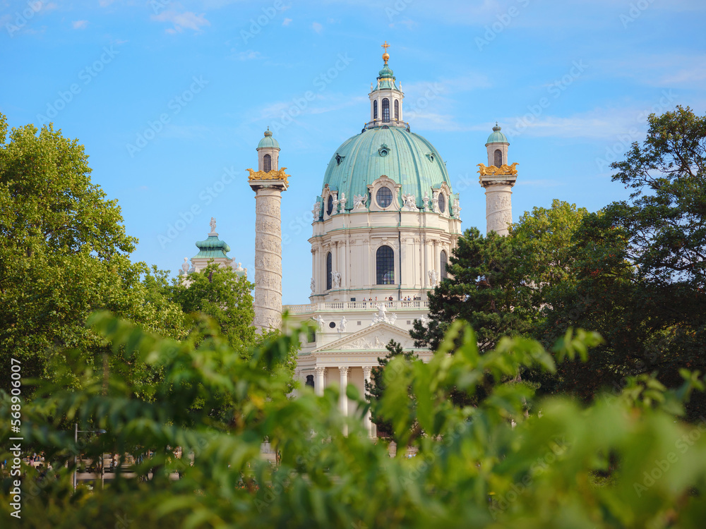 Catholic church located in the southern part of Karlsplatz, Vienna. One ...