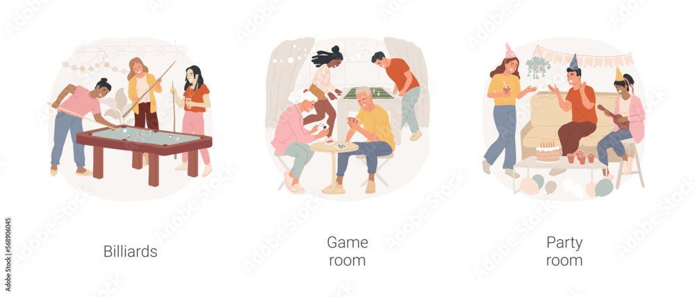 Indoor common facilities isolated cartoon vector illustration set ...