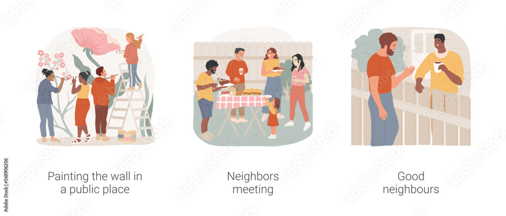 Neighborhood good vibe isolated cartoon vector illustration set ...