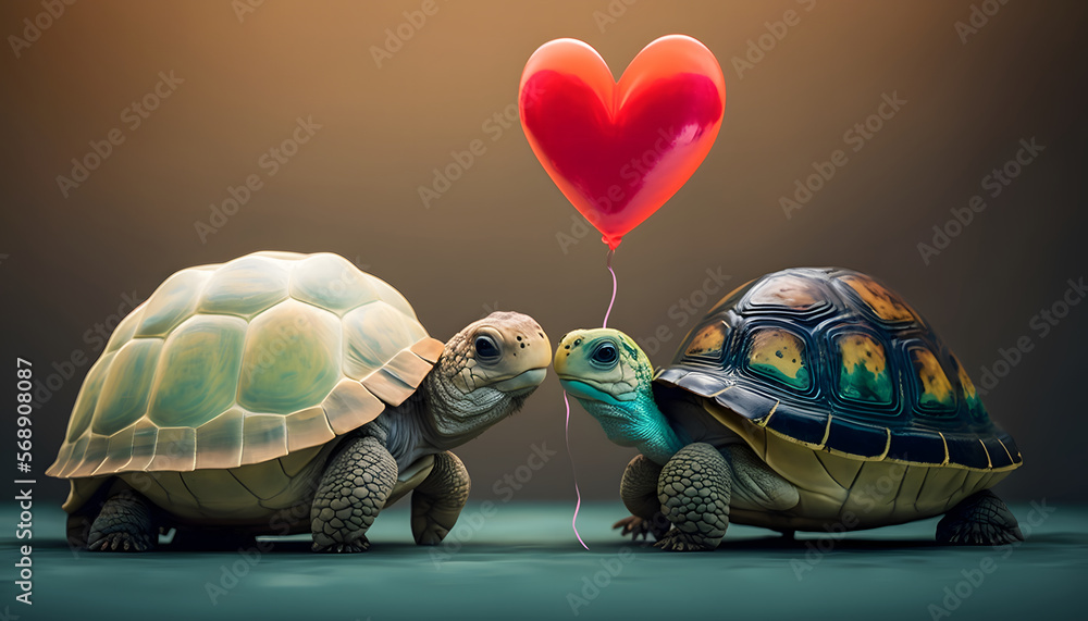 couples of turtles in love with a heart on Valentine's Day Stock ...